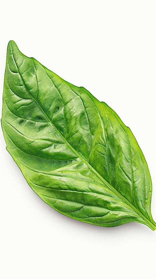 Isolated Fresh Basil Leaf on White, Displaying Vibrant Green Pattern ...