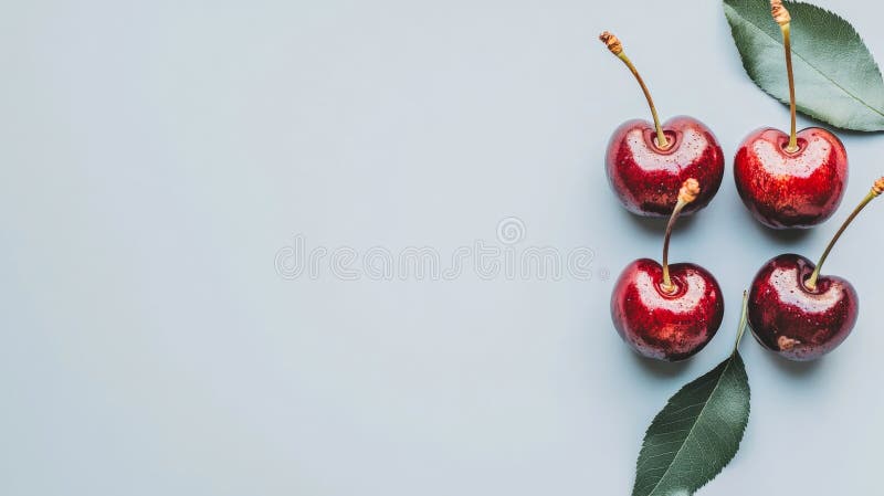 Isolated Fresh Sour Cherry Berries are Shown with Their Green Stem and ...