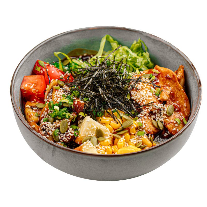 Isolated Fried Chicken Poke Bowl with Vegetables Stock Image - Image of ...