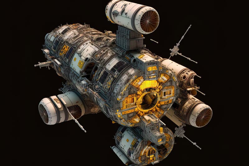 Isolated Future Space Station on Black Background Stock Illustration ...