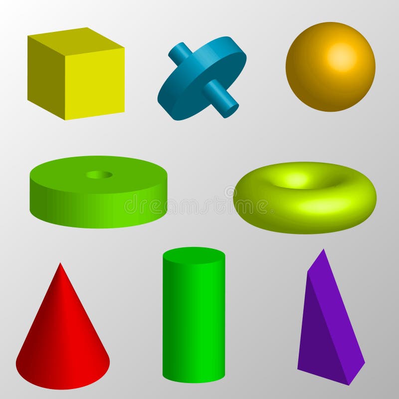 Realistic 3D Color Basic Shapes. Solid Colored Geometric Forms ...