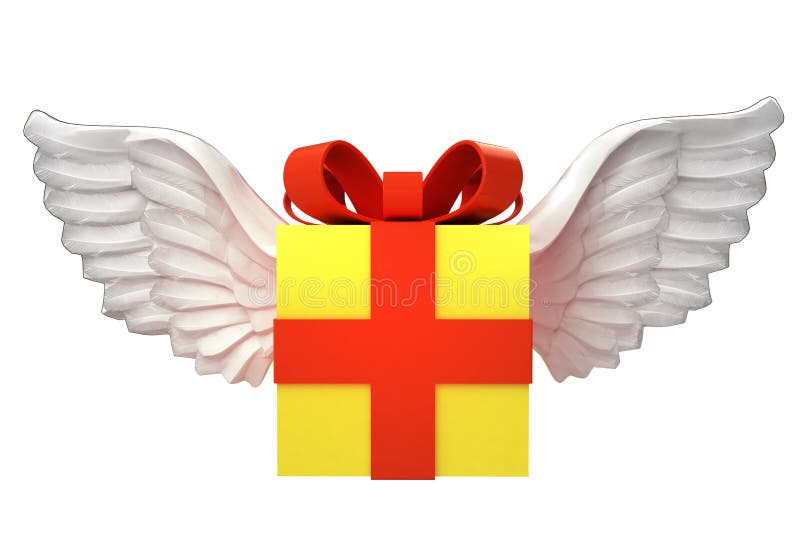 Isolated Gift Box with Angelic Wings Transport on White Stock ...