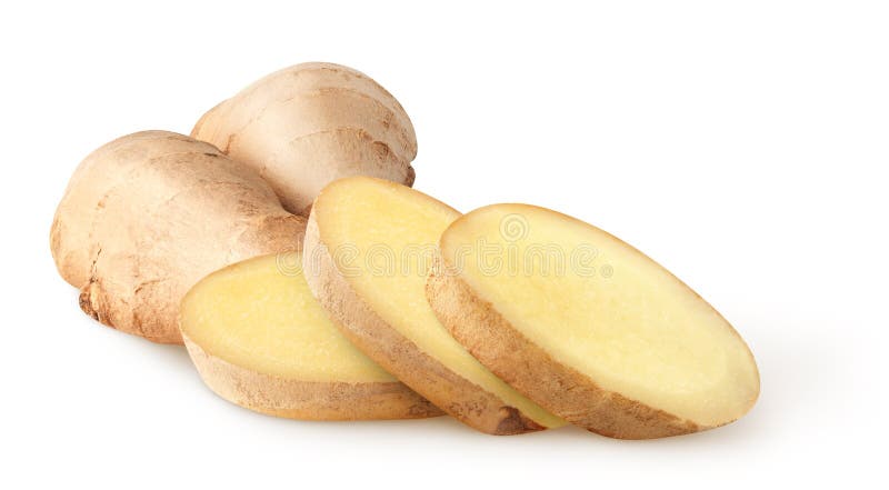Isolated Ginger. Raw Ginger Root with Slices Isolated on White Background with Clipping Path ...