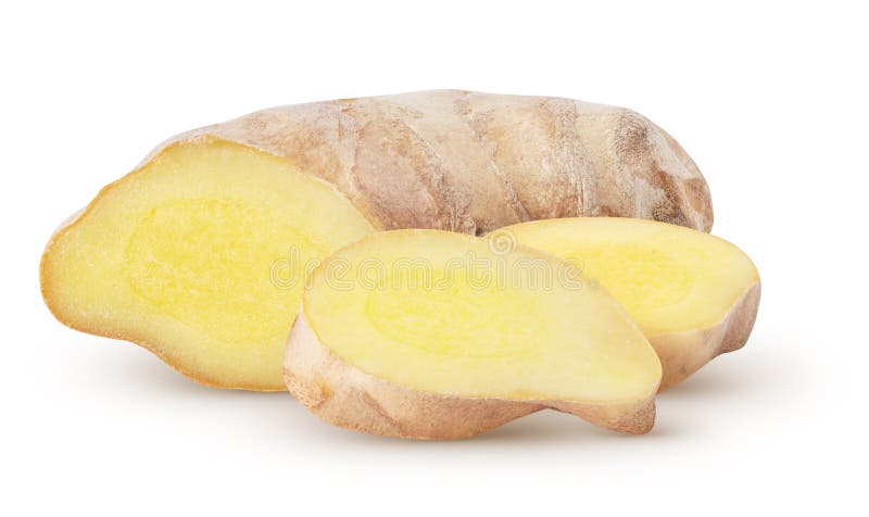Isolated Ginger. Raw Ginger Root with Slices Isolated on White ...