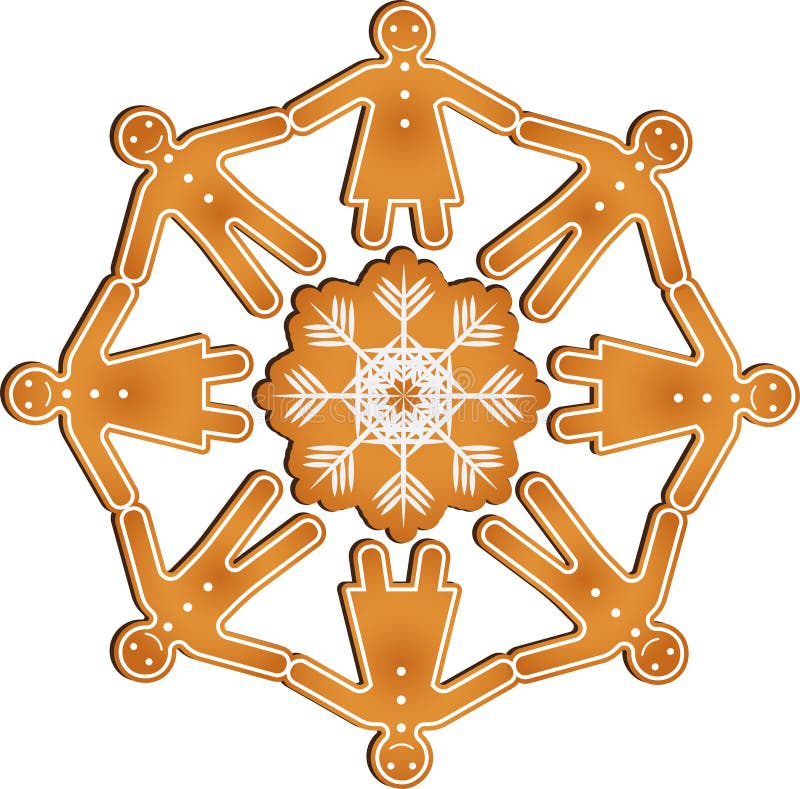 Isolated Gingerbread Men and Women Hold Hands in Circle Standing on the ...