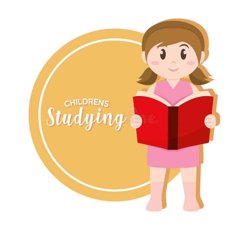 Isolated Girl Childrens Studying Stock Vector - Illustration of little ...