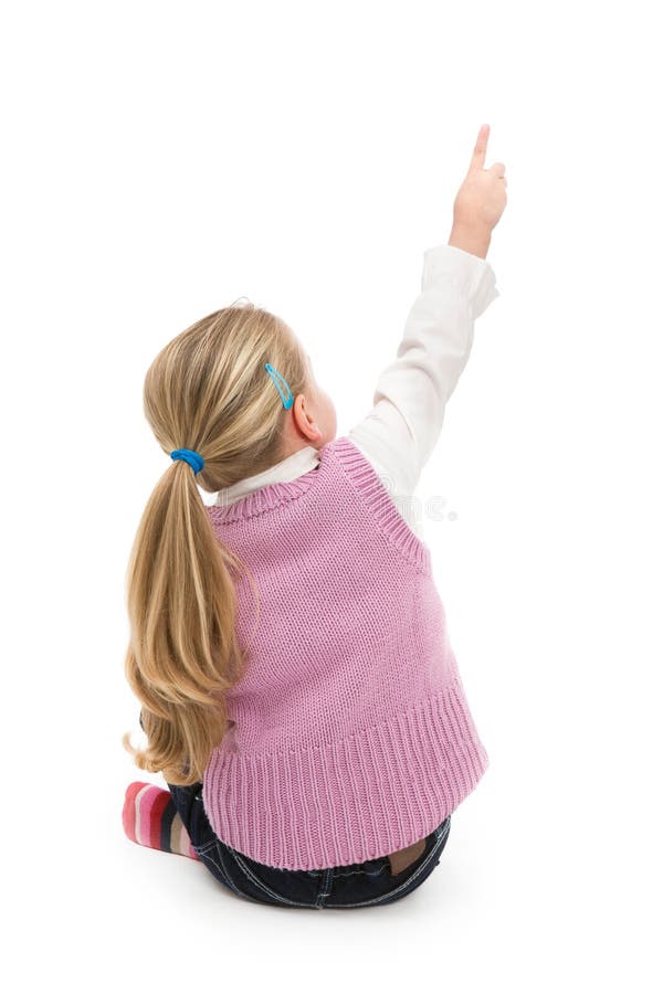 Isolated Girl Pointing on Something Stock Photo - Image of sitting ...