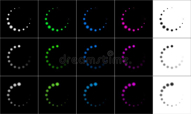 Isolated Glow Color of Buffering, Loading Icon Set on Black and White ...