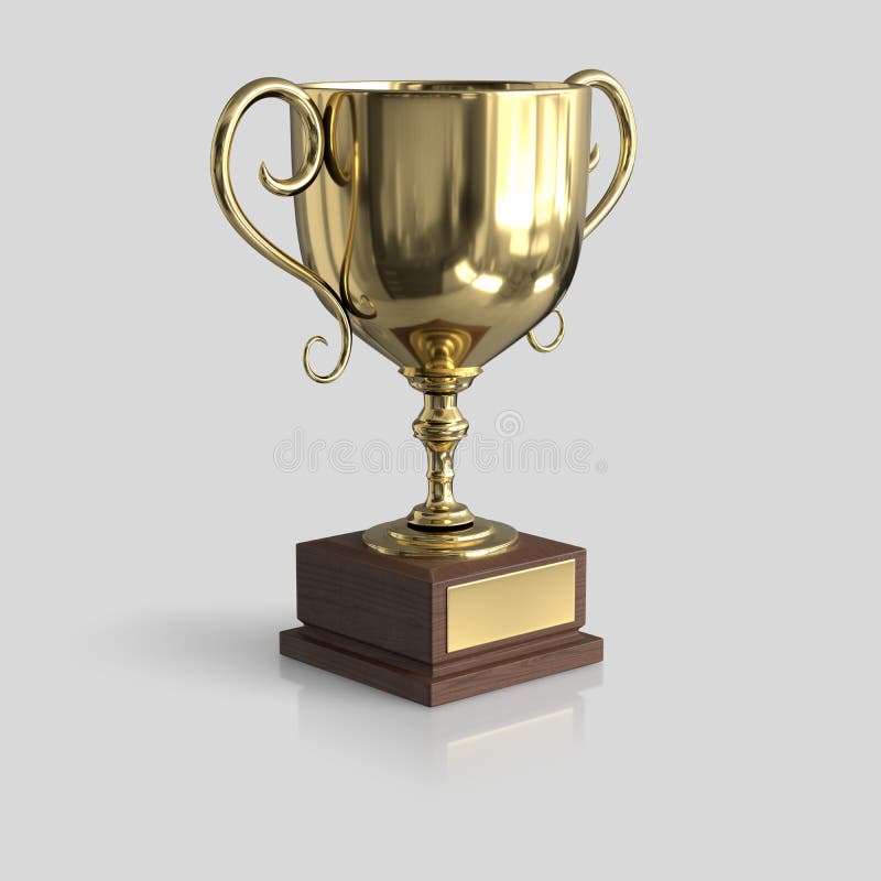 Isolated Gold Trophy on an Unmarked Light Background with Reflection ...