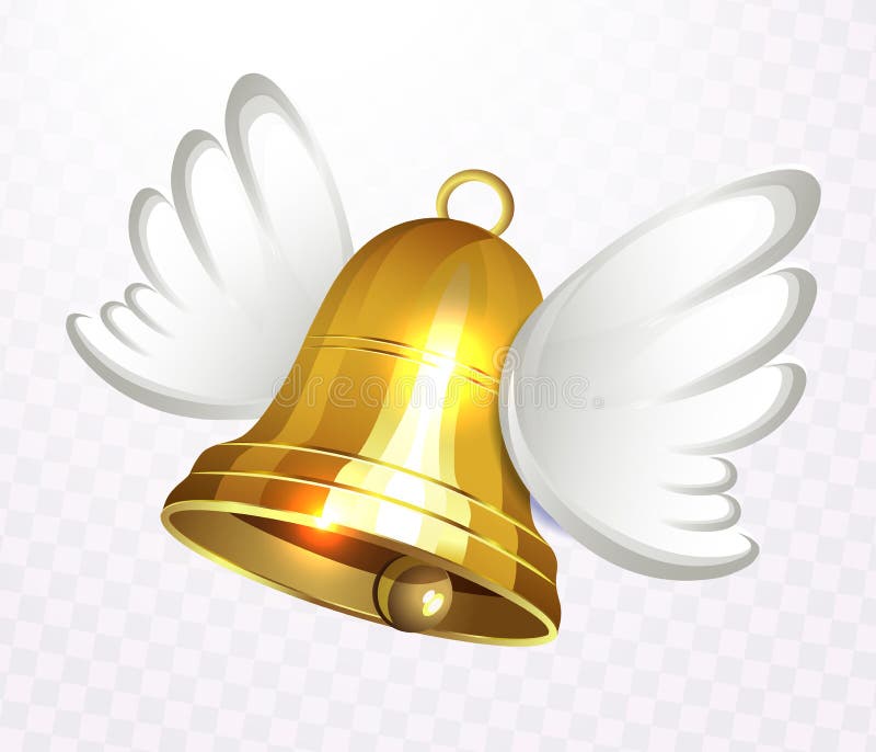 Isolated Golden Bell with White Wings, Design Element Stock Vector ...