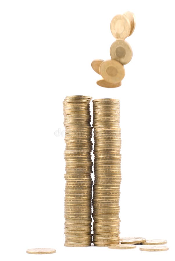 Isolated golden coin stack stock image. Image of bank - 13041737
