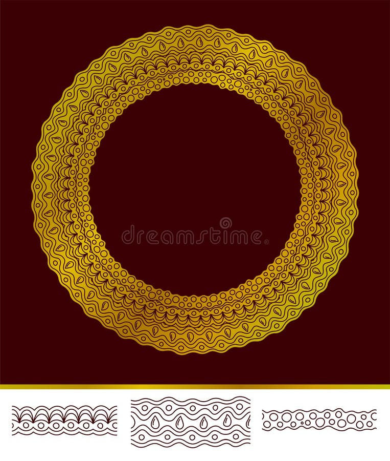 Isolated Golden Round Pattern and Seamless Brushes Stock Vector ...