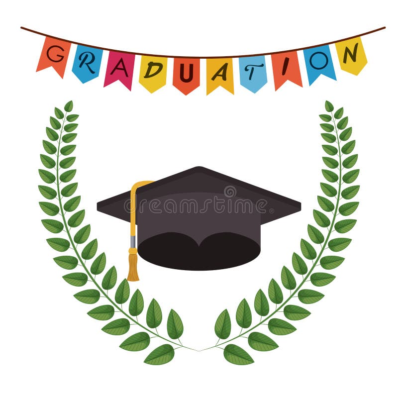Isolated Graduation Cap and Wreath Design Stock Vector - Illustration ...