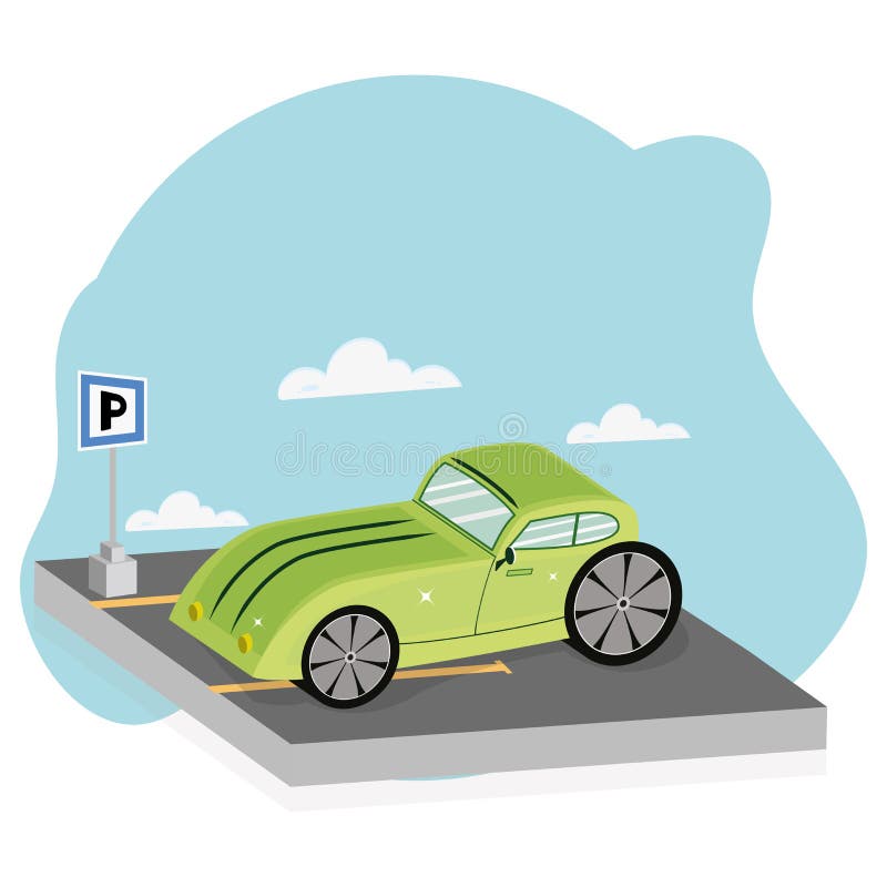 Isolated Green 3d Car on a Parking Slot Vector Stock Vector ...