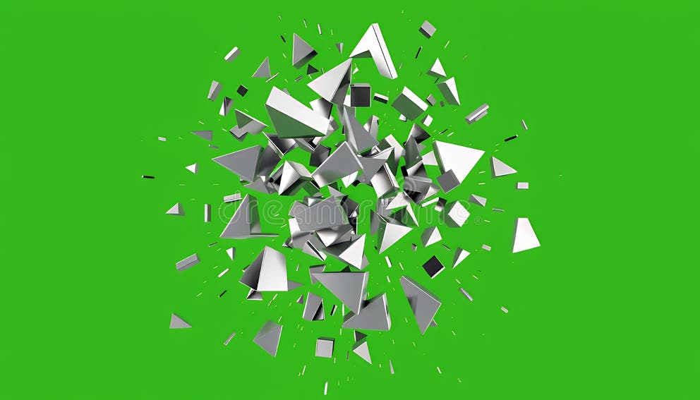 Isolated Shattered White Triangle Fragments Explosion on Green Screen ...