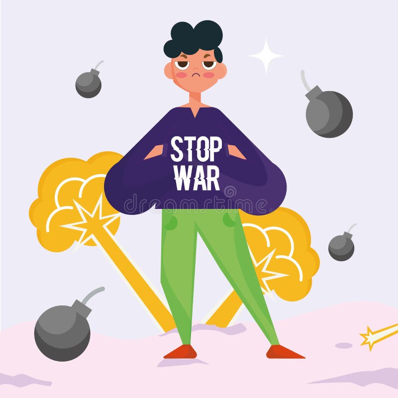 Isolated Guy Protesting Against War Stop War Concept Vector Stock ...