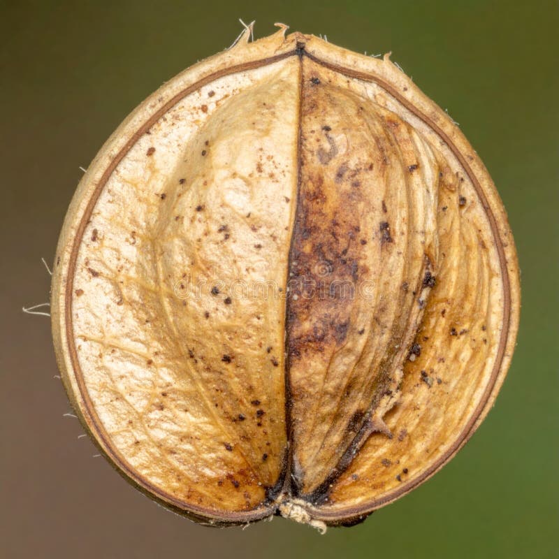 Isolated Halved Seed Pod Displays Brown Shell with Smooth Interior ...
