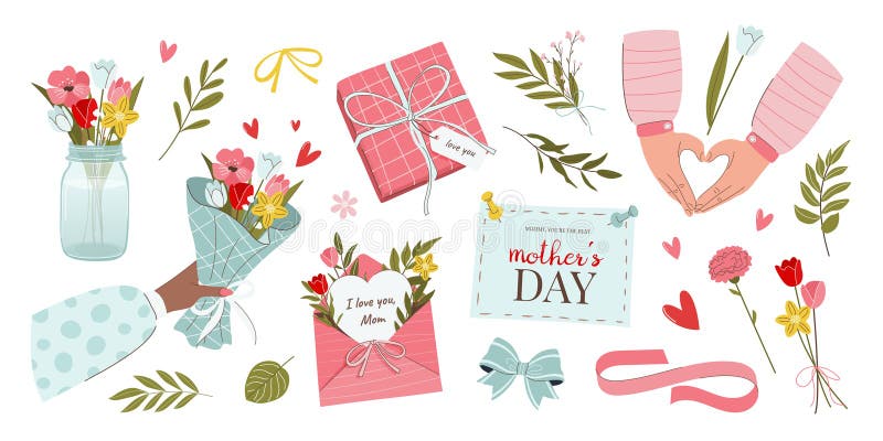 Isolated Hand Drawn Clipart Bundle. Mother S Day. Stock Vector ...