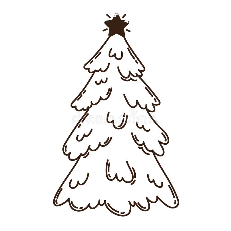 Isolated Hand Drawn Doodle Line Christmas Tree with Star. Stock Vector ...