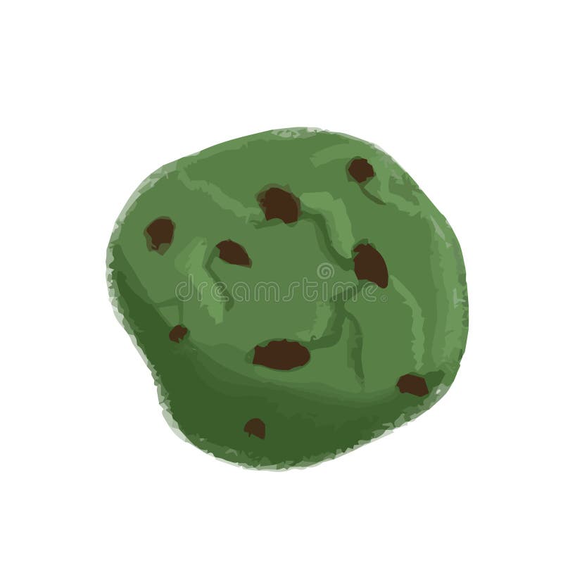 Isolated Hand Drawn Illustration of Green Matcha Cookie with Chocolate ...