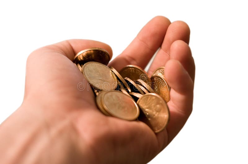Isolated Hand with Gold Coins Stock Image - Image of change, exchange ...