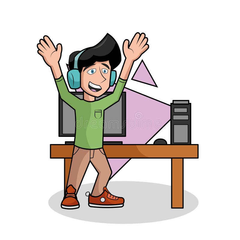 Isolated Happy Boy Character with Headphones Vector Stock Vector ...