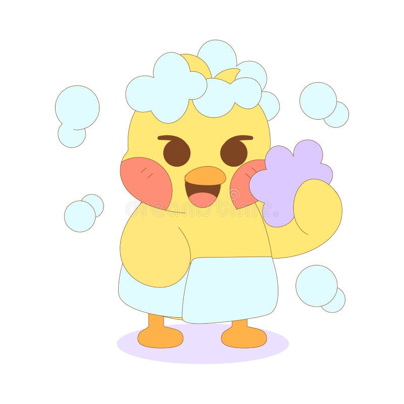 Isolated Happy Chick Cartoon Character Taking a Bath Vector Stock ...