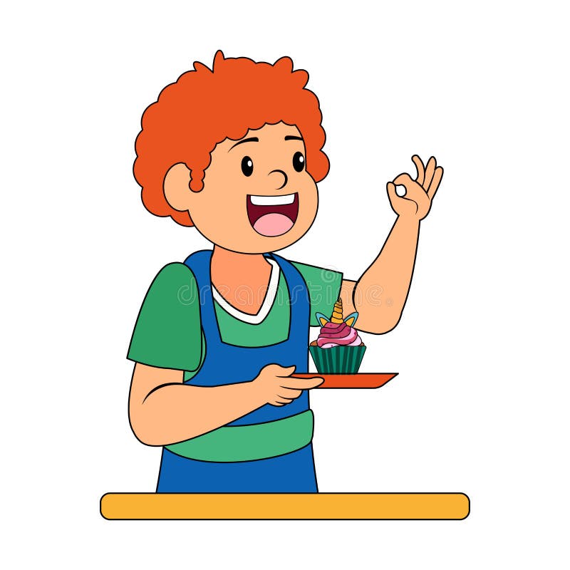 Isolated Happy Man Making a Dessert Vector Stock Vector - Illustration ...