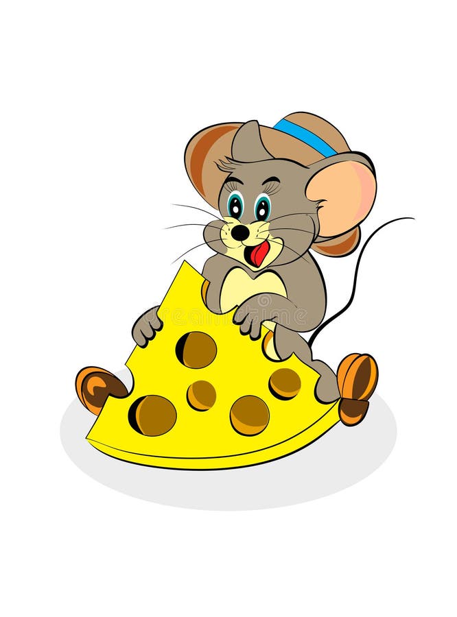 Isolated Happy Mouse and Cheese Stock Illustration - Illustration of ...