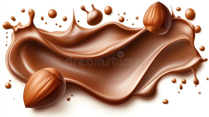 Isolated Hazelnuts and Melted Dark Chocolate or Chocolate Syrup Create ...