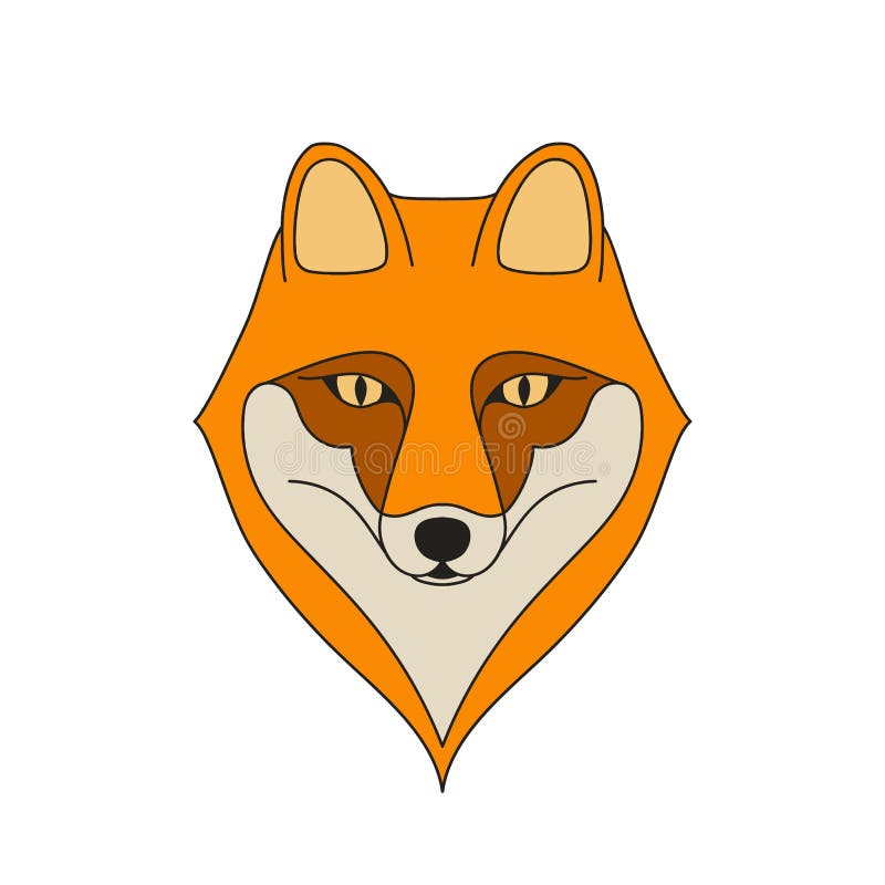Isolated Head of Orange Fox on White Background. Colored Cartoon ...