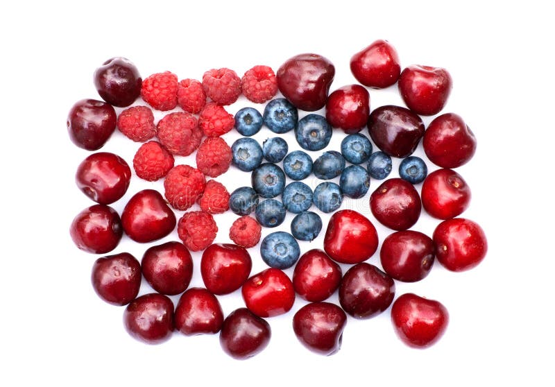 Isolated Heap of Cherry, Blueberry and Raspberry Stock Image - Image of ...