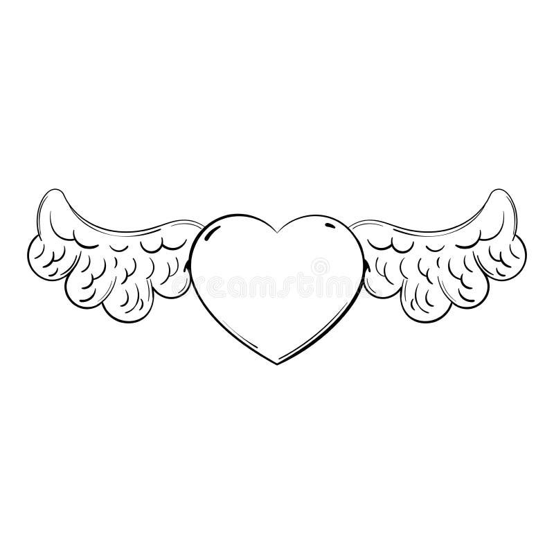 Isolated Heart Shape Sketch with Angel Wings Vector Stock Vector ...