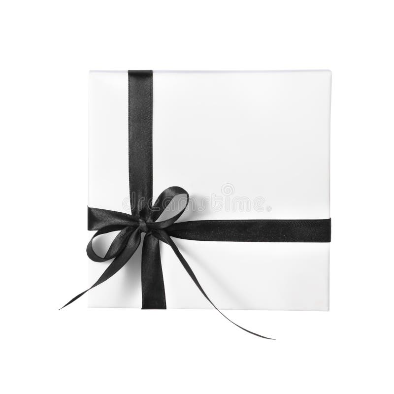 Isolated Holiday Present White Box with Black Ribbon Stock Image ...
