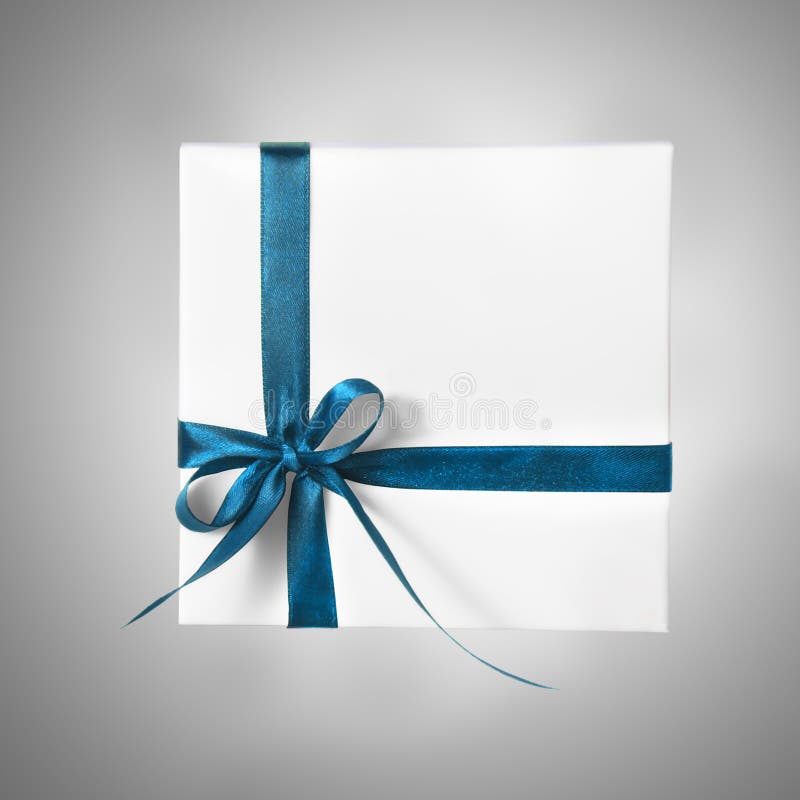 Isolated Holiday Present White Box with Blue Ribbon a Gradient ...