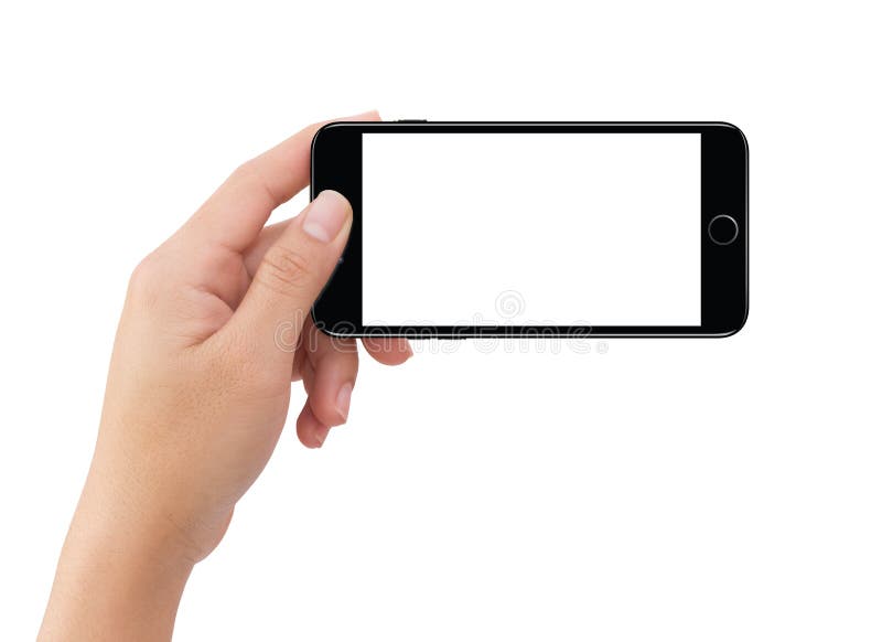 Isolated Human Two Hands Holding White Mobile Smartphone Stock Image ...