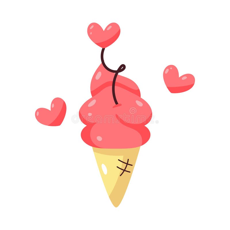 Isolated Ice Cream Cone with Hearts Stock Vector - Illustration of cute ...