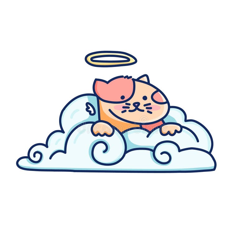 Isolated Illustration of a Cute Angel Cat on the Clouds. Cartoon Style ...