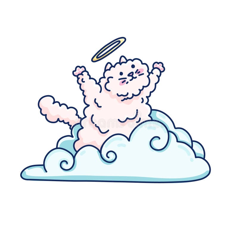 Isolated Illustration of a Cute Angel Cat on the Clouds. Cartoon Style ...