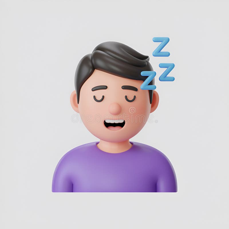Sleeping Character with Zzz Above Head, 3d Render of a Cartoon Man ...