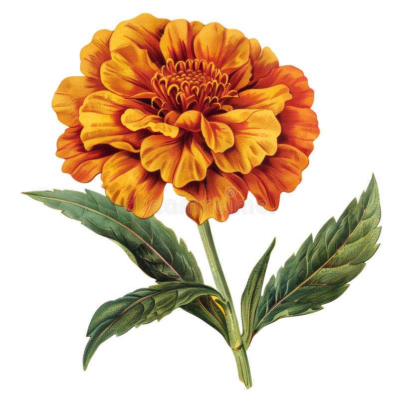Isolated Illustration of Marigold Flower Stock Image - Image of vintage ...