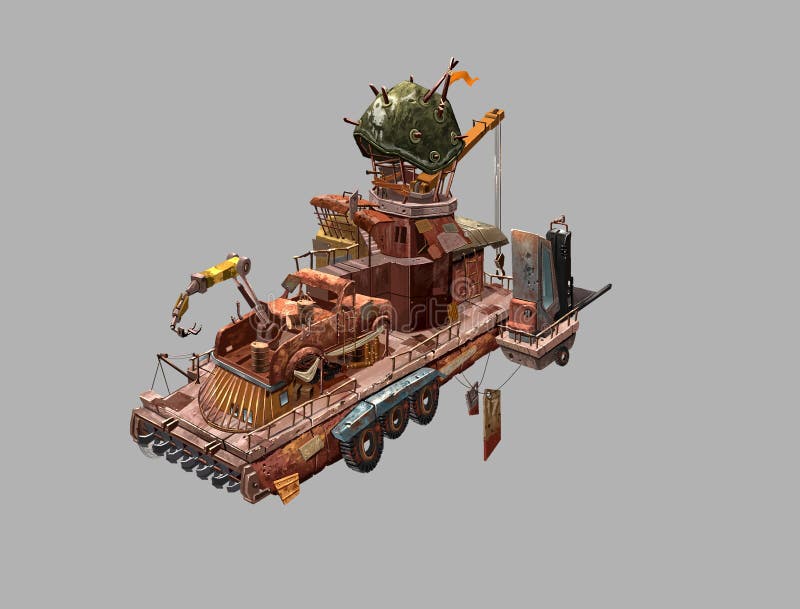 An Isolated Illustration of Post Apocalyptic Scrap Exploration Ship ...