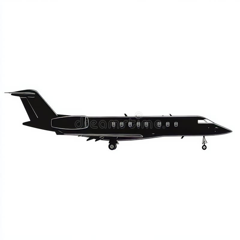 Isolated Illustration of a Private Jet Silhouette on White Stock ...