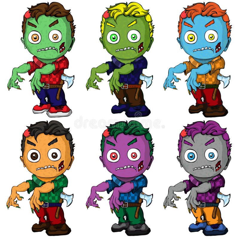 Isolated Illustration of a Set of Zombies Stock Vector - Illustration ...