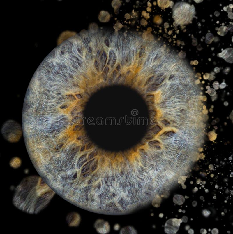 Isolated Image of a Blue Human Iris in a Circular Shape Set Against a Black Backdrop with Spots ...