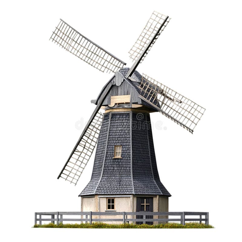 Classic Dutch Windmill Rural Scene Farm Old Sky Grey Tower Isolated on ...
