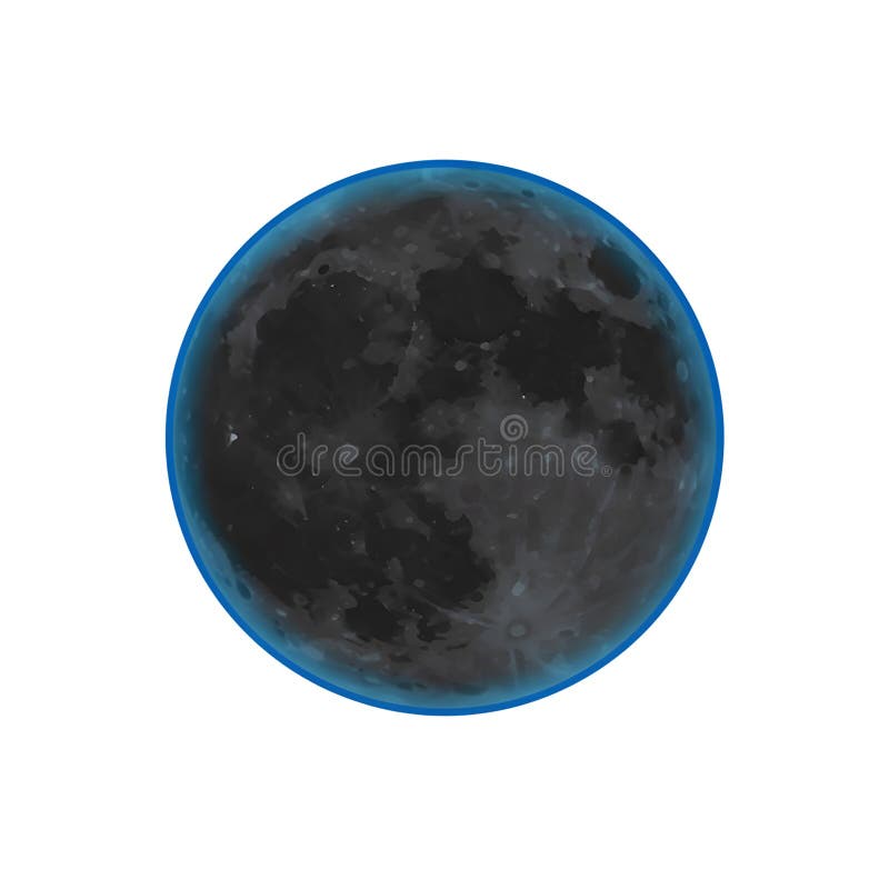 Isolated Image of a Dark Moon with a Blue Glow on a White Background in ...