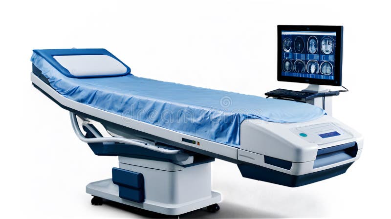 Isolated Image of a High-Tech Medical Imaging Bed with MRI Scanner ...