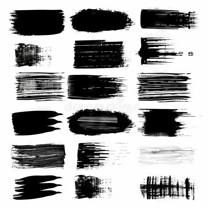 An Isolated Ink Brush Drawing of Thin, Modern Lines. Set of Black ...