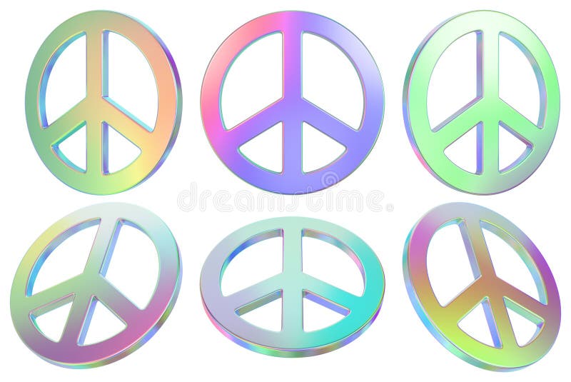 Isolated Iridescent Metal Peace Symbol in Different Angles. 3D ...